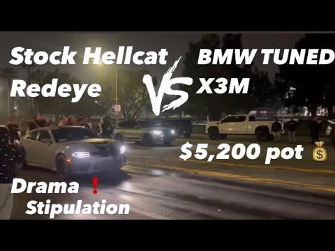 STOCK HELLCAT REDEYE Vs. TUNED BMW X3M $5,200 POT DRAMA‼️#racing #mexico #hellcat #bmw #xm3 # ...