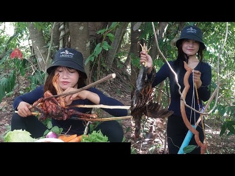 បាញ់មាន់ព្រៃ យកមកអាំងឆ្ងាញ់ប្លែក Delicious wild eagle roast - YouTube