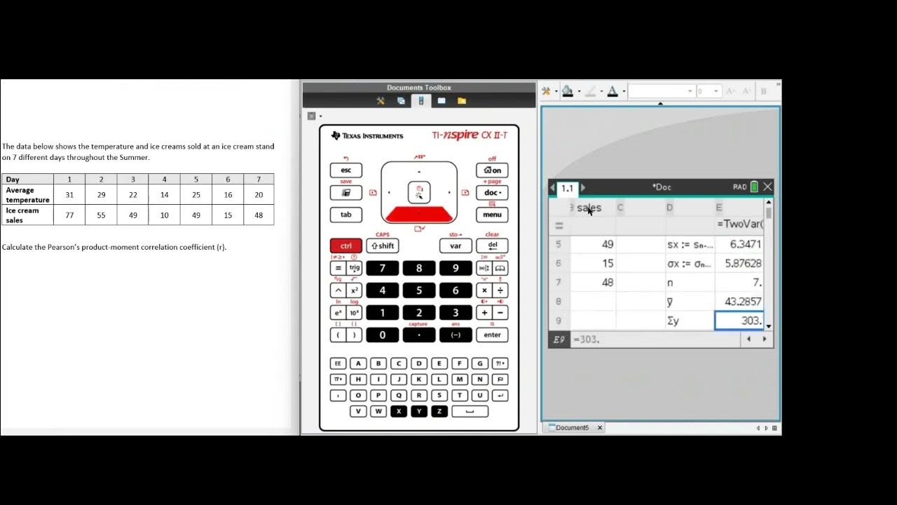 Calculator skills: Pearson's product moment correlation coefficient, r ...
