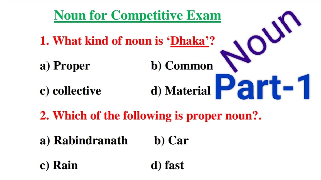 Noun MCQ questions Practice | Part-1 | Noun exercise in English grammar ...