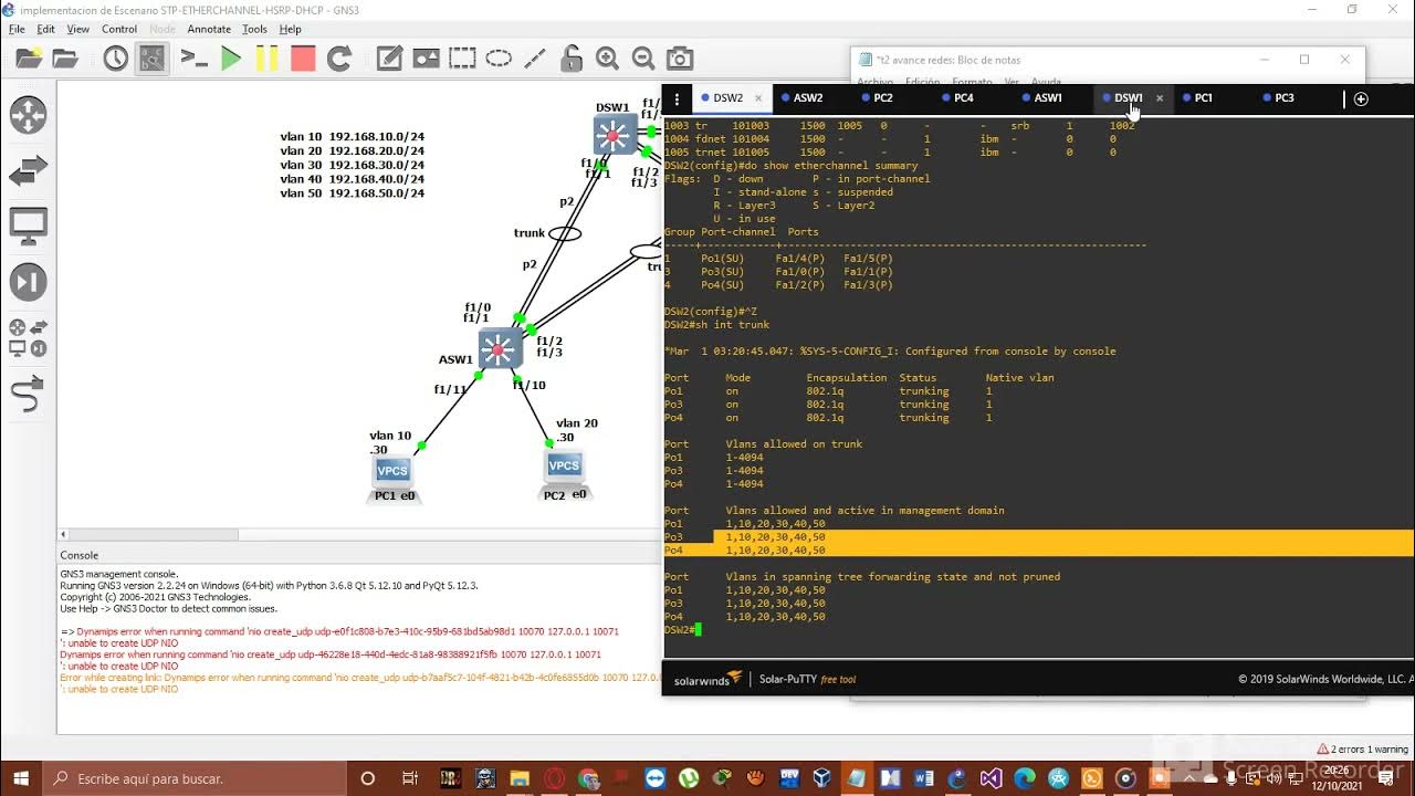 implementacion de STP ETHERCHANNEL HSRP DHCP - YouTube