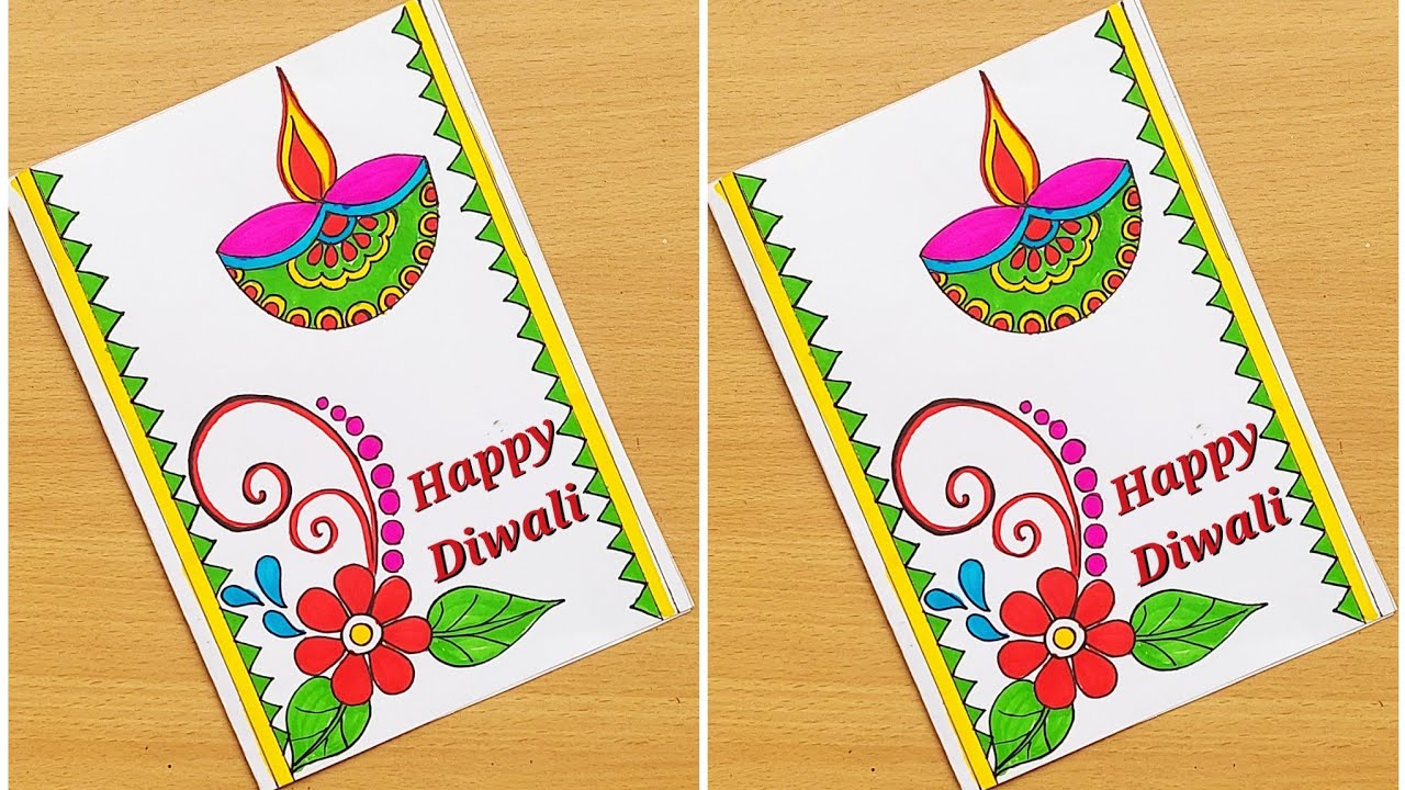 Easy and Beautiful White Paper Diwali Card making/DIY Diwali Greeting ...