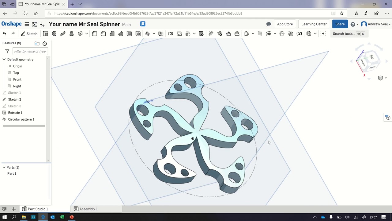 OnShape Spinner Guide 2 - Using a circular array - YouTube