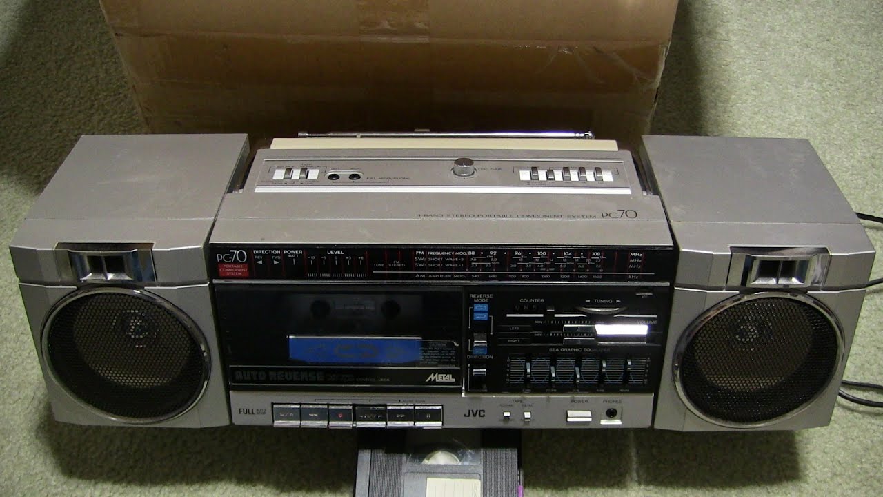 JVC PC-70 play cassette line in radio Auto reverse boombox Aug24 - YouTube