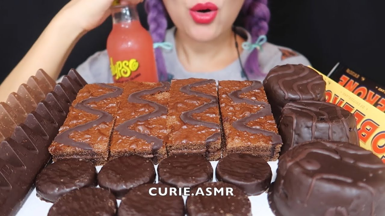 Curie ASMR chocolate cake cream toblerone candy Mukbang bites only ...