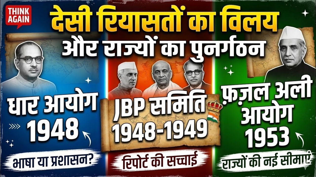 भारत का एकीकरण और राज्यों का पुनर्गठन | Dhar Aayog, JBP Committee ...