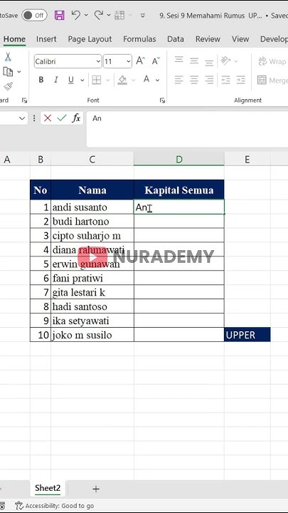 Rumus Excel - UPPER #shorts - YouTube