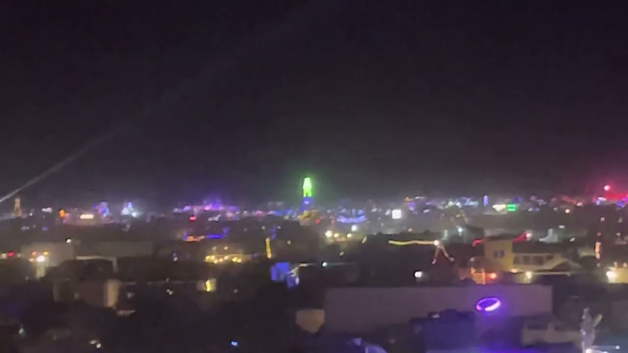 Great view of Black Rock City at night from the Sky Bar, Burning Man ...