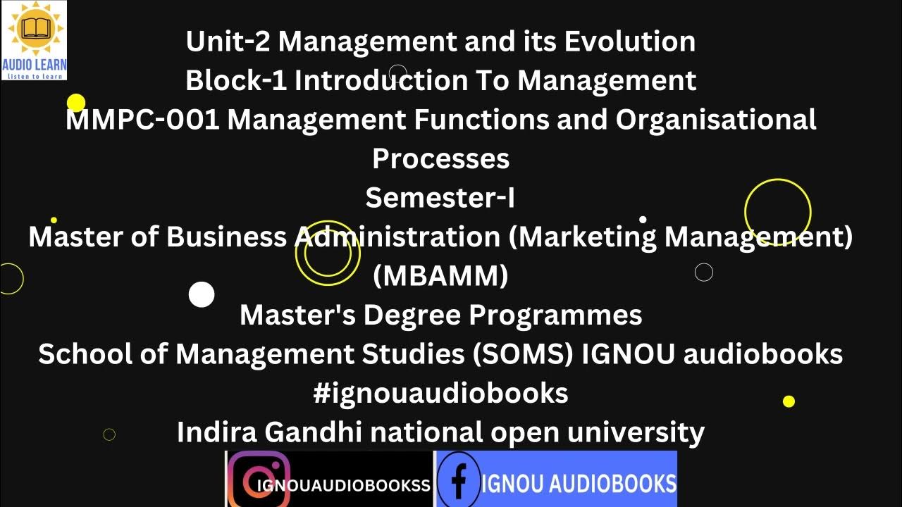 Unit-2 Management and its Evolution Block-1 MMPC 001 SEM 1 MBAMM SOMS #ignou #ignouuniversity # ...