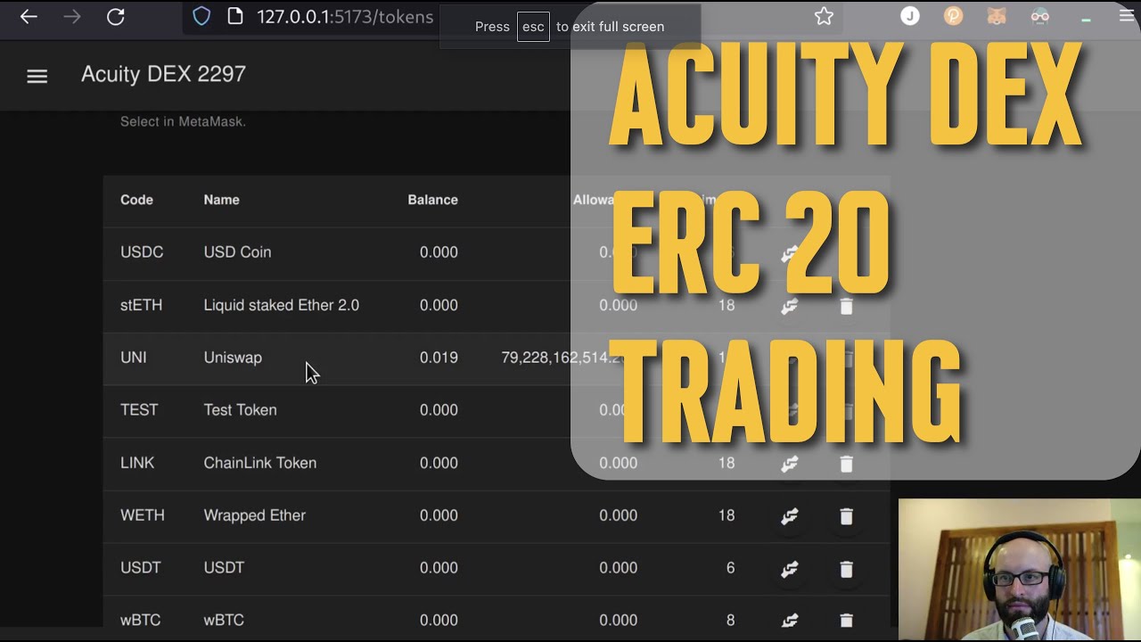 Acuity DEX ERC20 Trading - YouTube