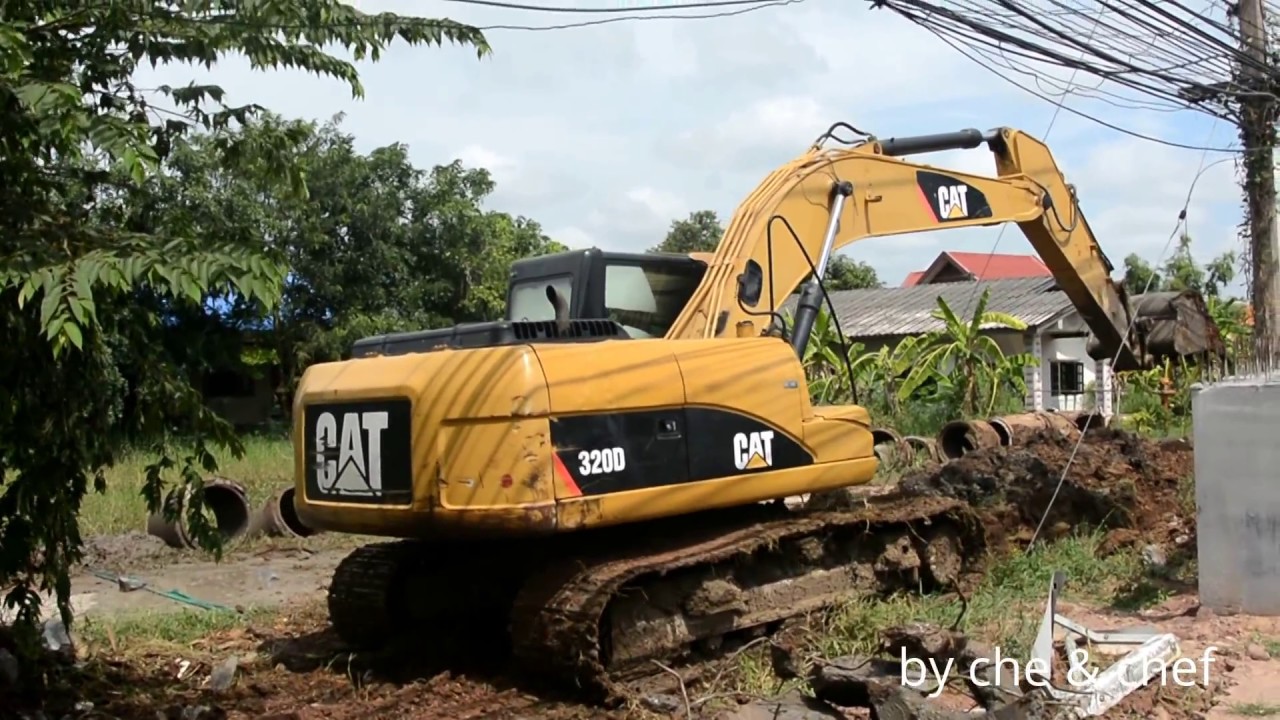 รถแบคโฮแคท ขุดวางท่อระบายน้ำ CAT 3200 Excavator Thailand | Che Chef ...