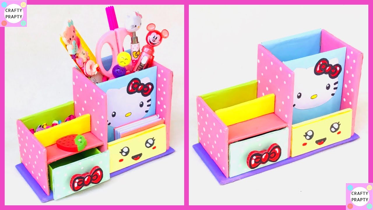 DIY Cardboard Desktop Organizer For All Your Stationary /Hello Kitty ...