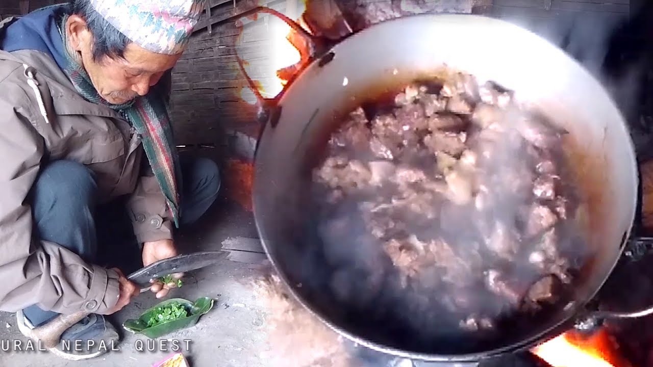 Father's Kitchen || Buff Cleaning & Cooking in the village || Buff ...