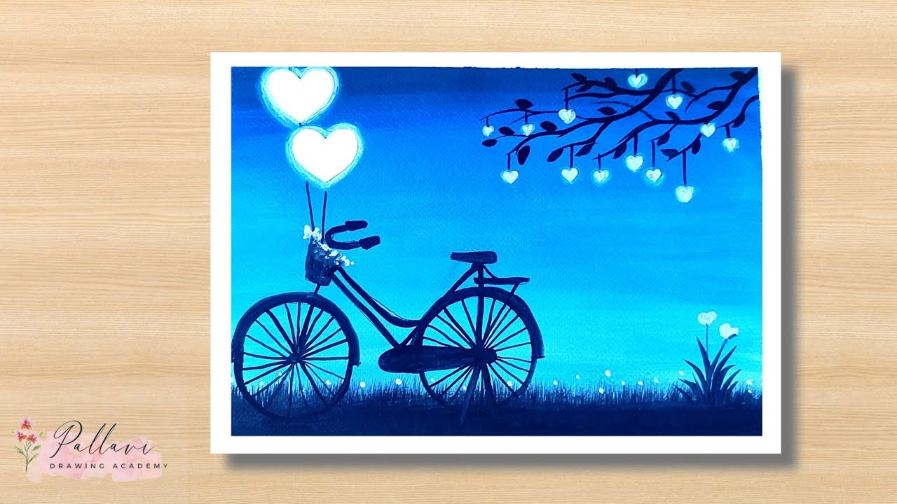 How to draw night Painting with three colours 🔵⚪⚫ || three poster color ...