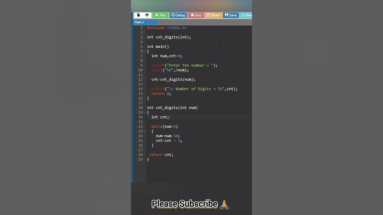c program to count number of digits in a number using function #short # ...