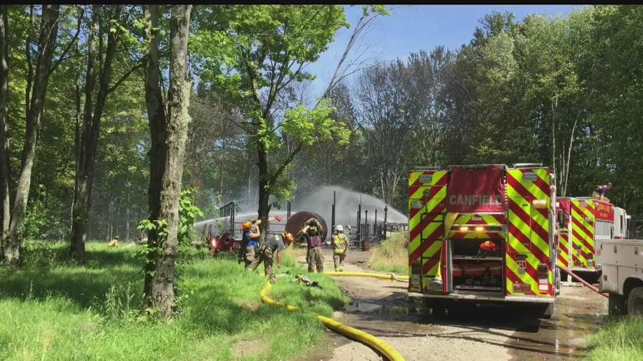 Firefighters battle barn fire in Canfield - YouTube