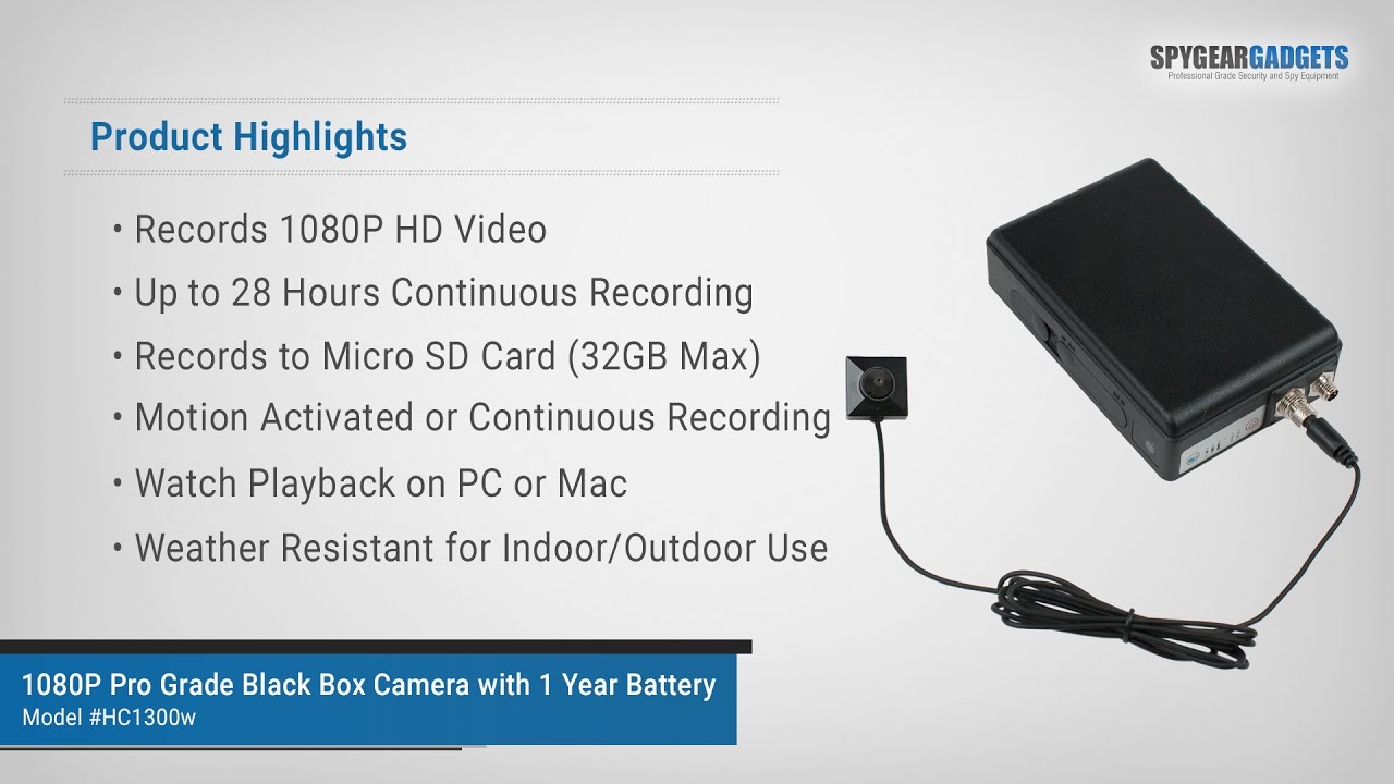 SpygearGadgets HC1300w 1080P HD Black Box Hidden Camera Overview and ...