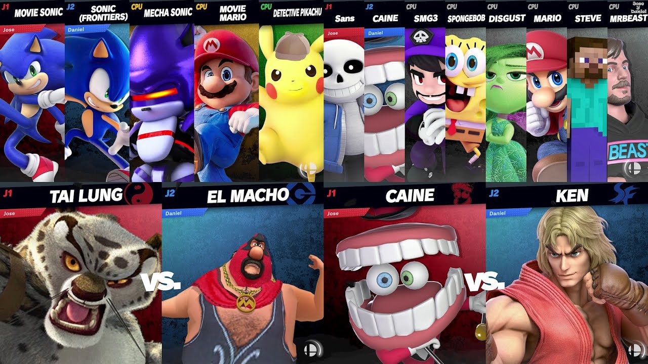 Sonic vs Mario | Caine vs Disgust vs Spongebob vs Steve vs Sans in ...
