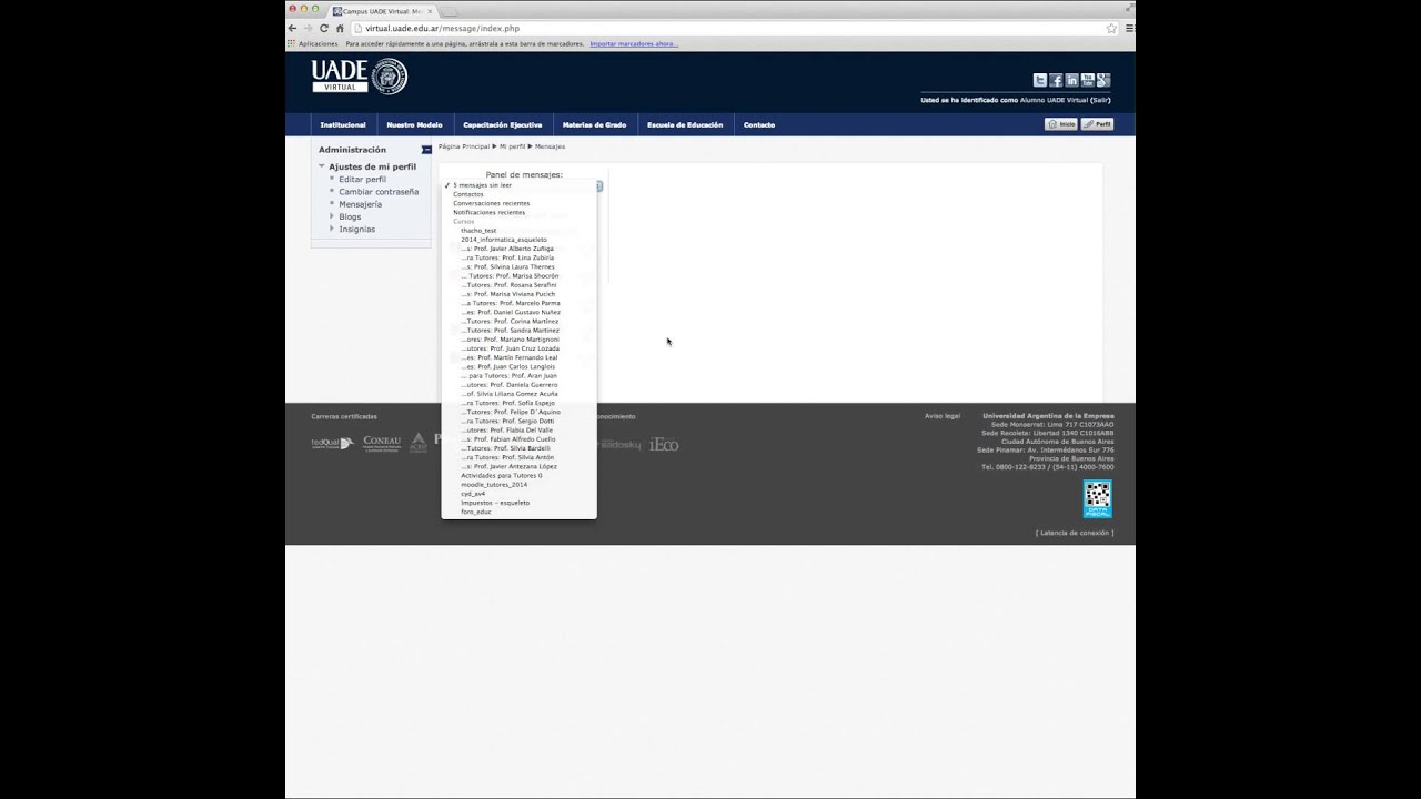 Tutorial UADE Virtual: Mensajería -- enviar mensajes - YouTube