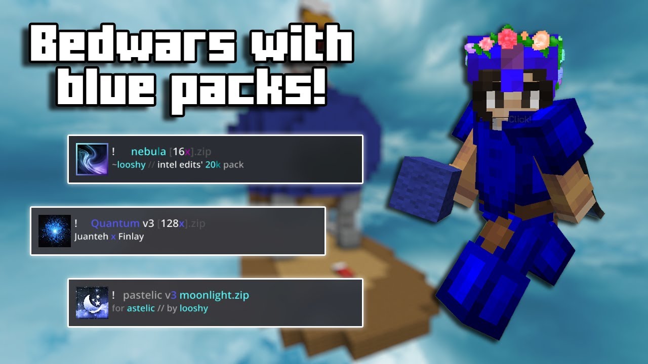 Playing bedwars with blue texture packs | solo bedwars - YouTube