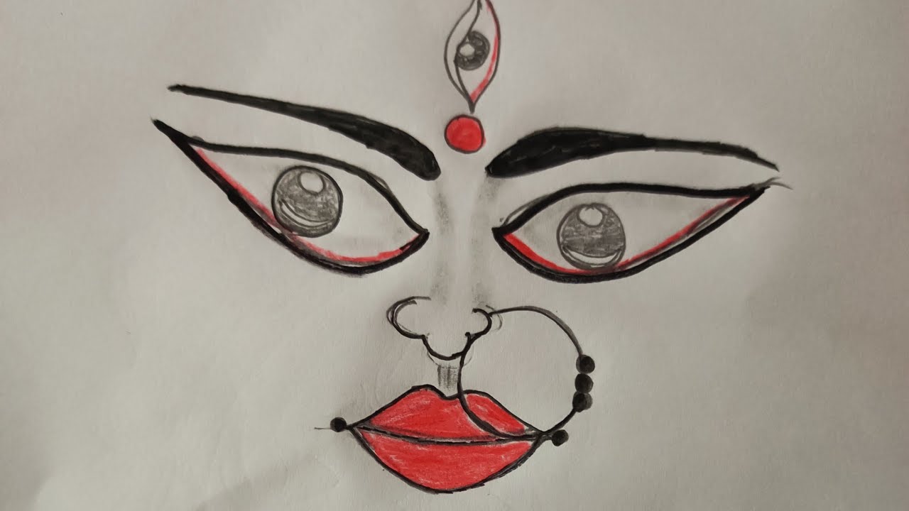 simple easy and beautiful maa durga face drawing for beginners || step ...