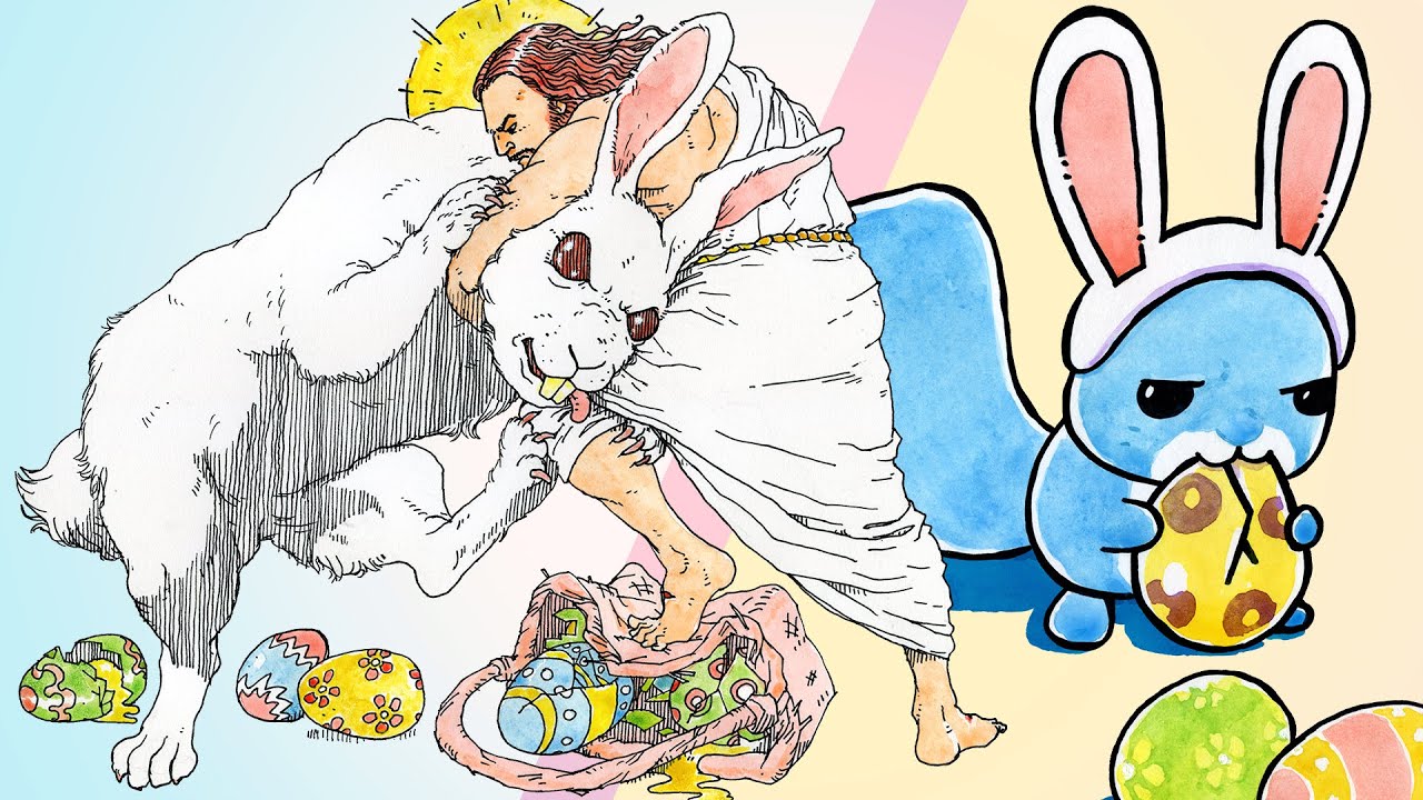 2 for 1 Easter Special! Painting & Design Process for Jesus vs Easter Bunny and Ma Squirrel ...