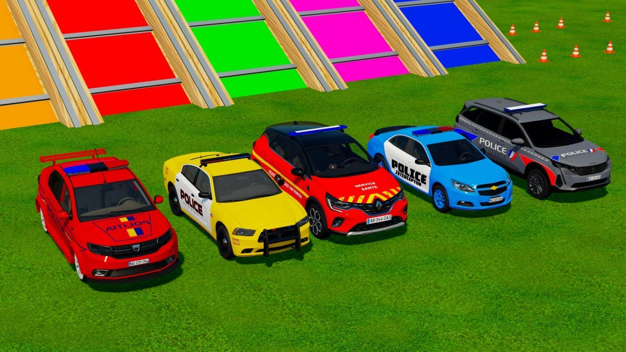 TRANSPORTING PIXAR CARS & FRUITS WITH COLORED & JOHN DEERE vs CLAAS vs ...