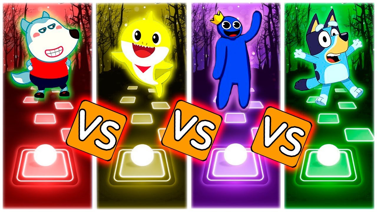Wolfoo Family VS Baby Shark VS Rainbow Friends VS Bluey | TILES HOP EDM ...