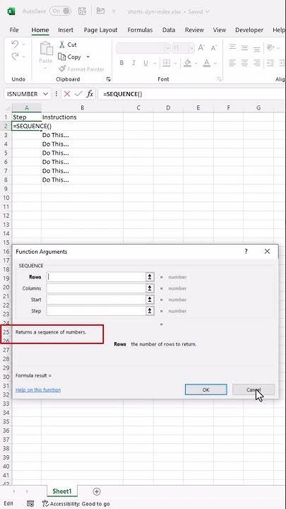 Auto Numbering Column with SEQUENCE Function - Excel #Shorts - YouTube