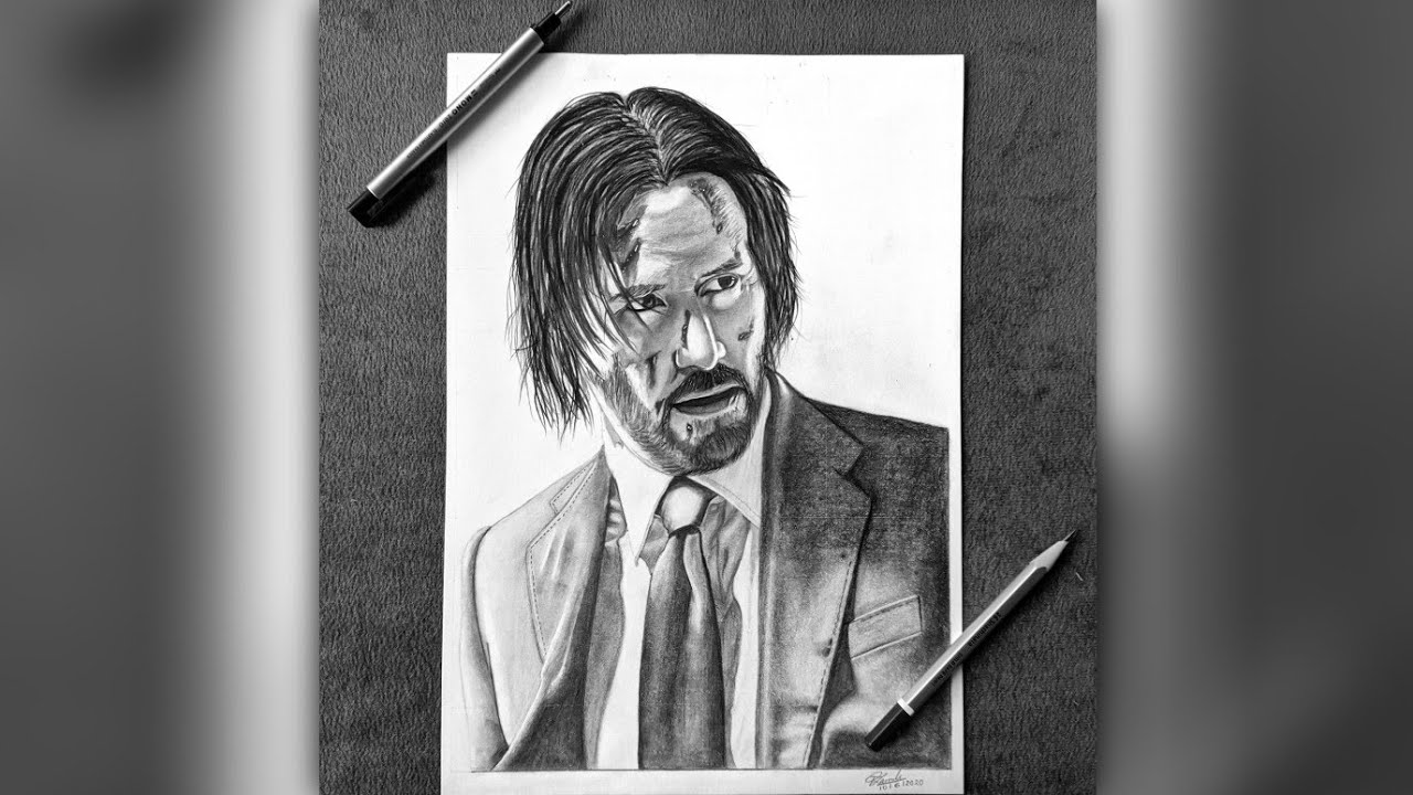 Drawing John Wick Keanu Reeves Realistic Graphite Pencil Drawing