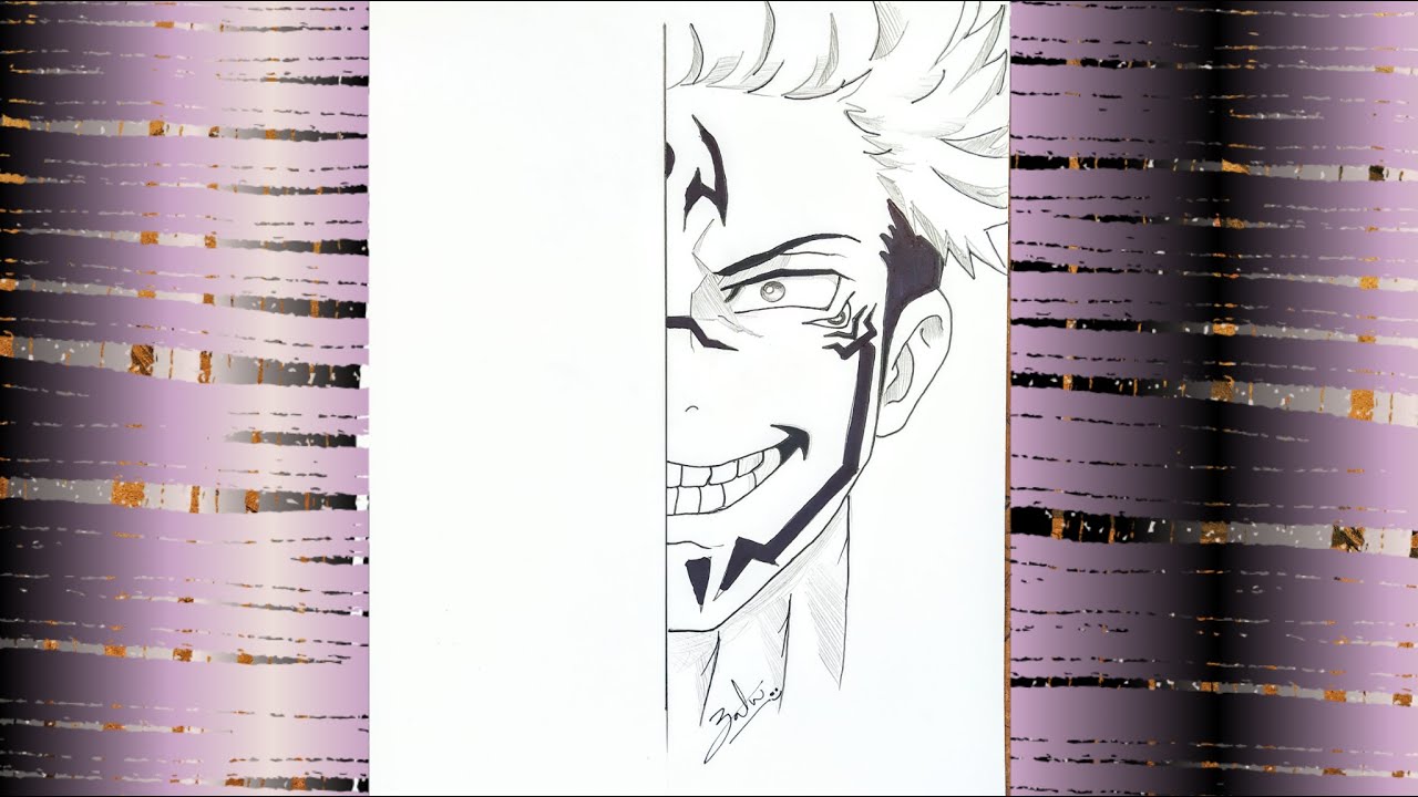 SUKUNA'S Drawing😈 | jujutsu kaisen | Half face | anime - YouTube