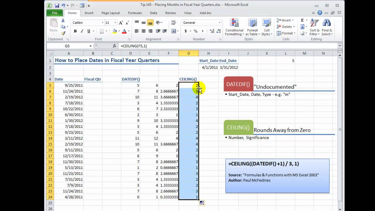How to Place Dates in a Quarter for a Fiscal Year - YouTube