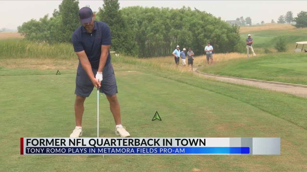 Tony Romo hits Metamora for golf tournament - YouTube