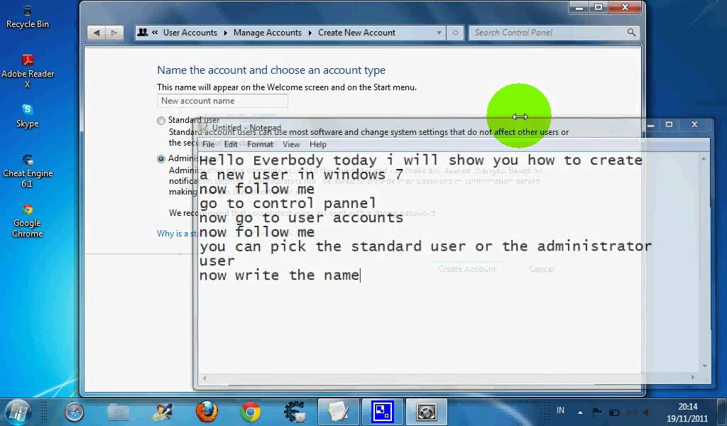 how to create a new user in windows 7 - YouTube