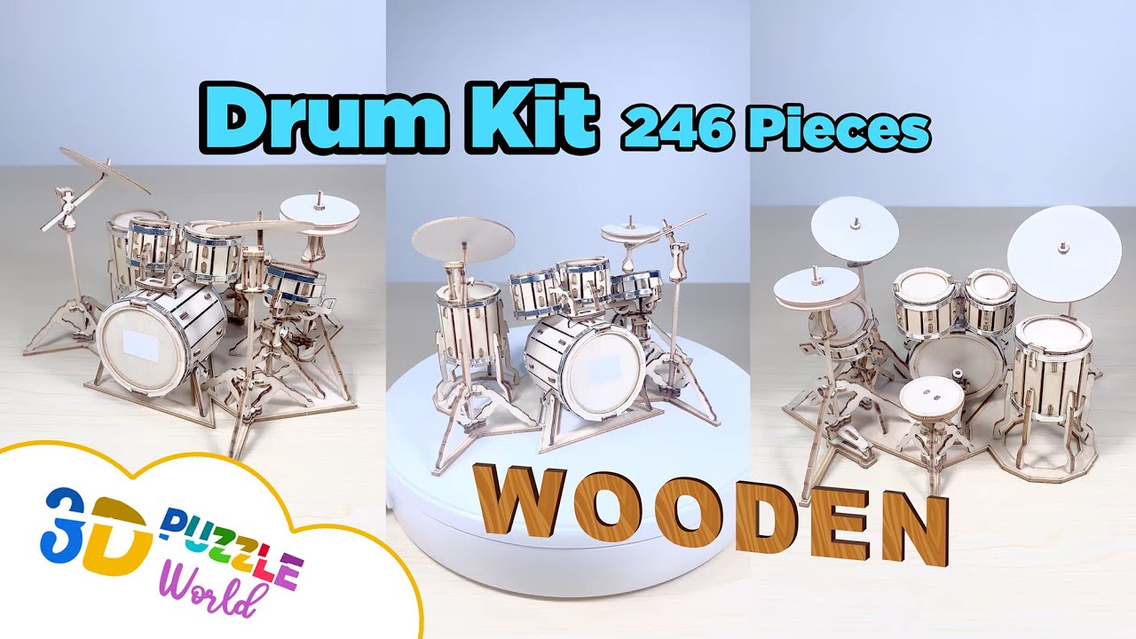 ASMR 4K | DRUM KIT (246 Pieces) | Wooden | 3D Puzzle World | Satisfying ...