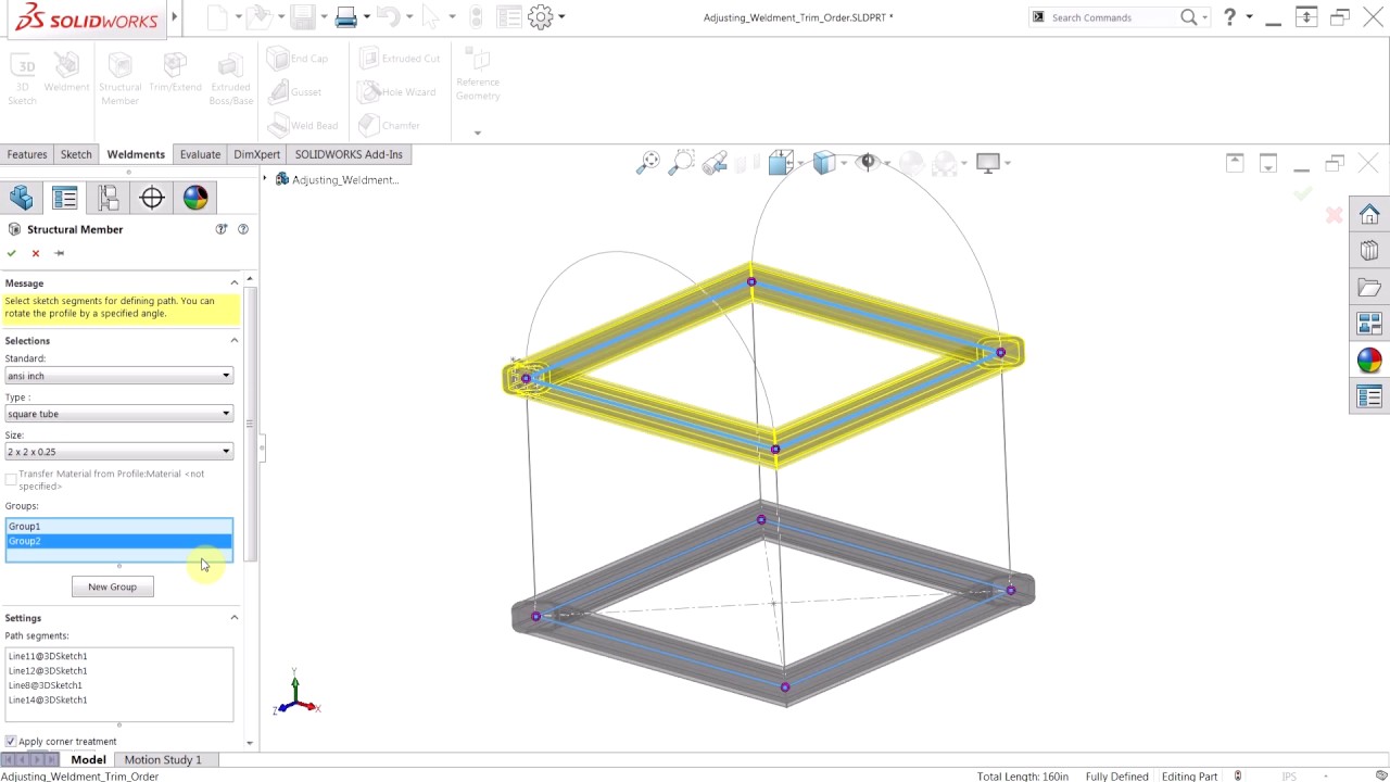 Adjusting the Trim Order Weldments in SOLIDWORKS - YouTube