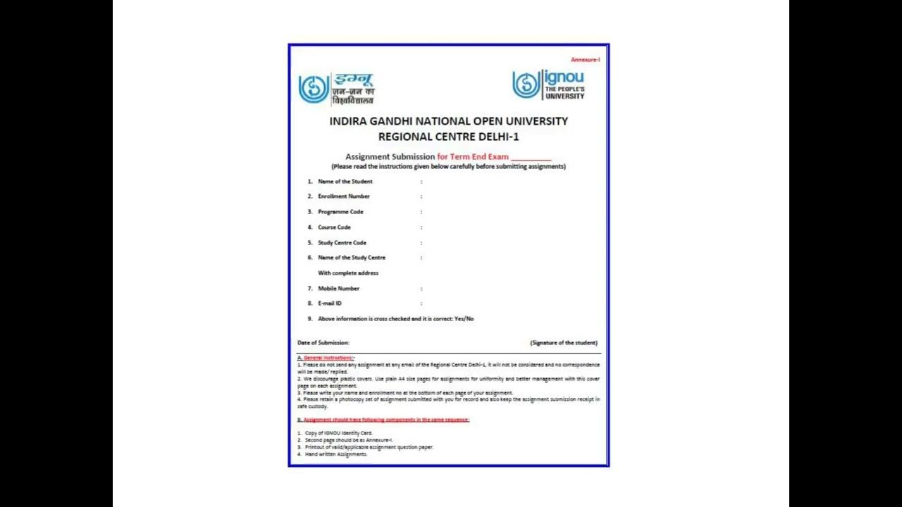 ignou delhi rc 1 assignment submission guidelines for tee june 2023 - YouTube