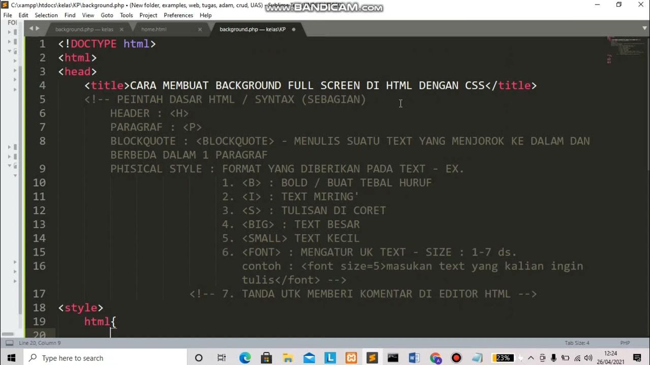 TUTORIAL CARA GANTI BACKGROUND FULL SCREEN PADA HTML - CSS / PART 2 #css #htmlcss - YouTube