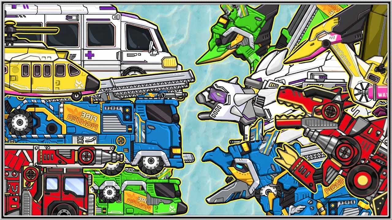 Dino Robot Triceratops Fire Truck Leads the Heroic Rescue Mission ...