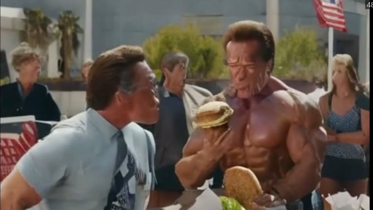 Arnold Schwarzenegger eating a hamburger, AI production - YouTube