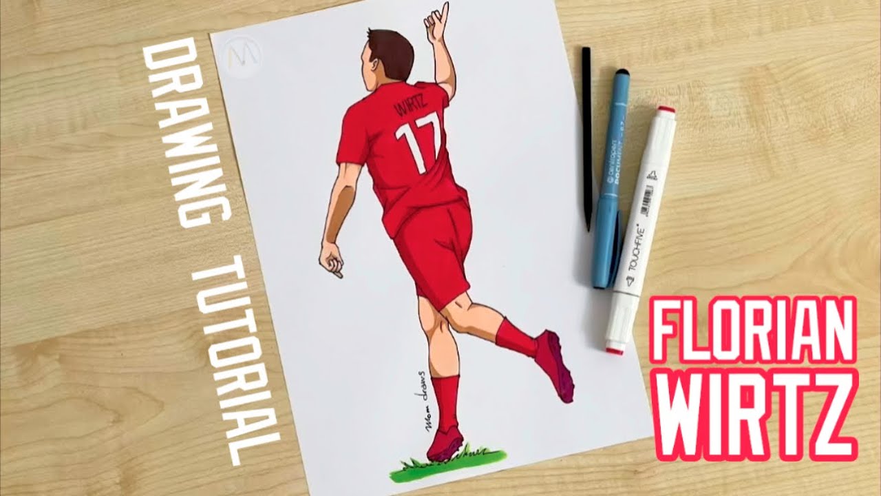 How to draw Florian Wirtz / How to draw Liverpool soccer players - YouTube