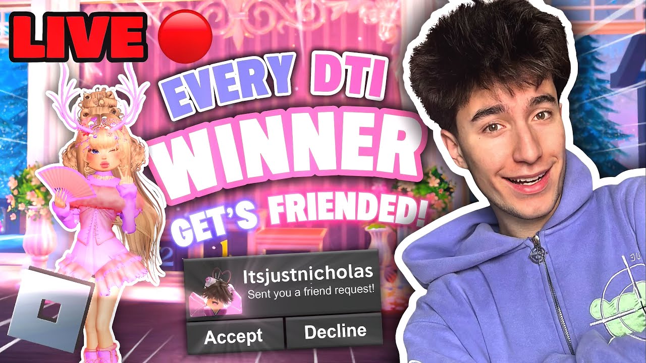 🛑LIVE! PLAYING ROBLOX+FRIENDING EVERY DTI WINNER! JOIN ME! - YouTube