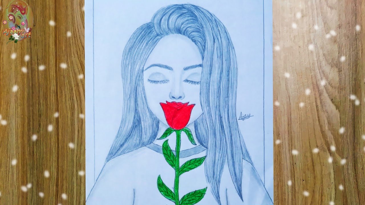 How To Draw A Girl With Rose: A Step-By-Step Guide - YouTube