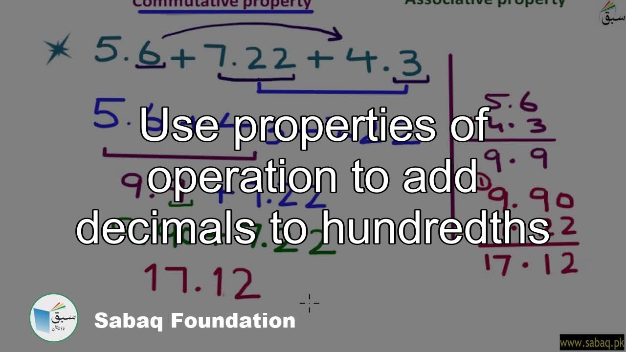Use properties of operation to add decimals to hundredths, Math Lecture ...