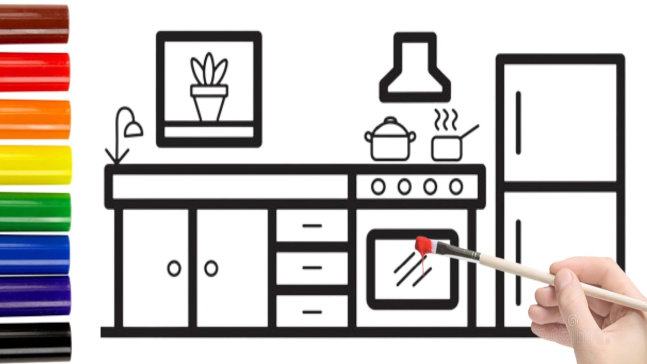Kitchen Drawing, Colouring for Kids and Toddlers | Kitchen Design ...