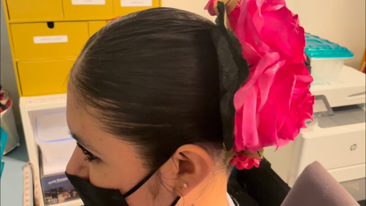 Middle Part Mid-Bun Folklorico Hair Tutorial by Maestra Kareli - YouTube