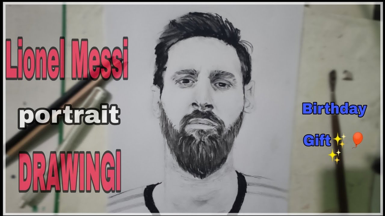 Lionel Messi portrait DRAWING.. Birthday Gift - YouTube