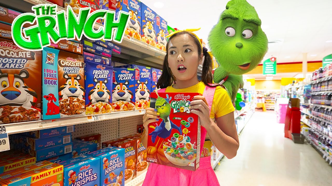 Ellies va de compras para el cereal de desayuno Grinch - YouTube