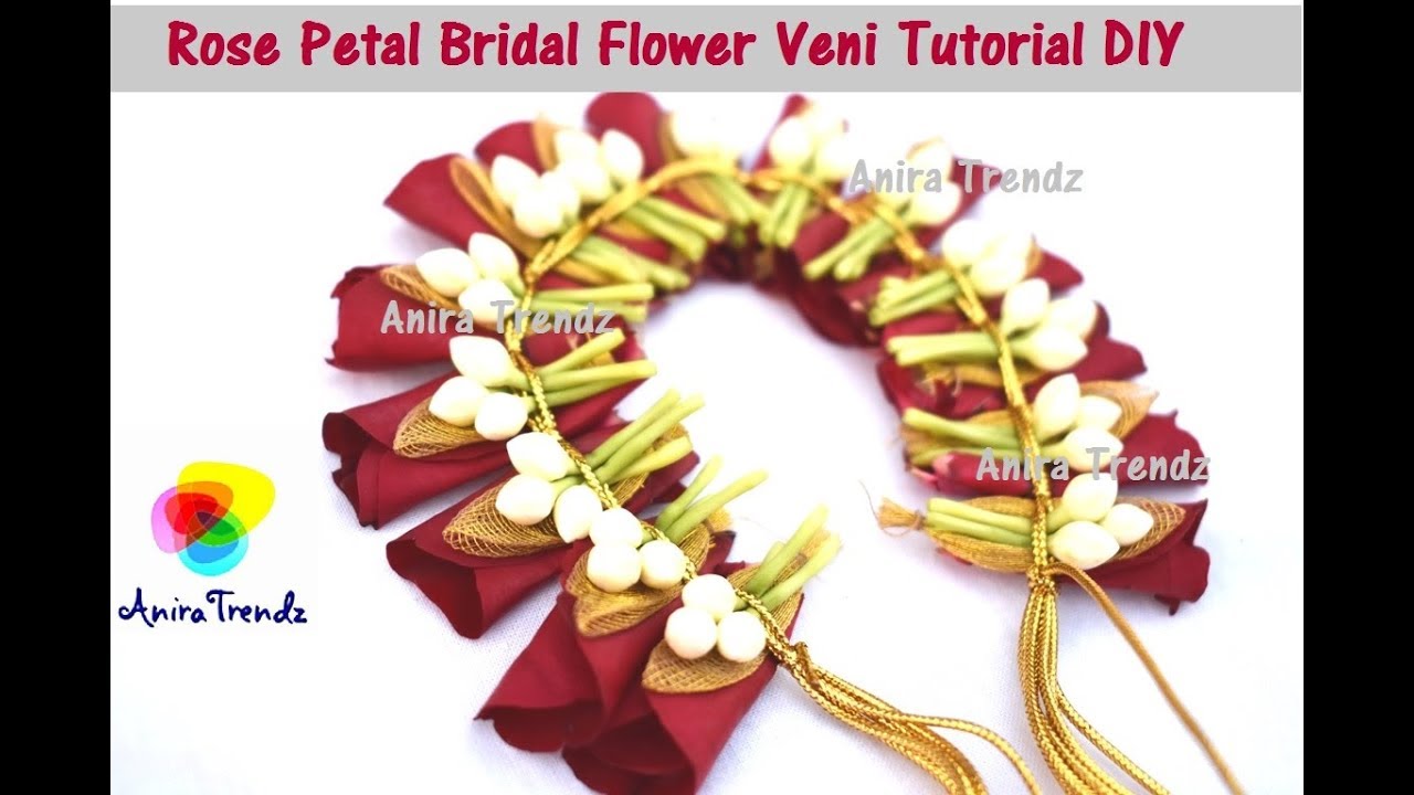 Rose Veni / Garland Bridal Veni Making Tutorial DIY Red Rose With ...