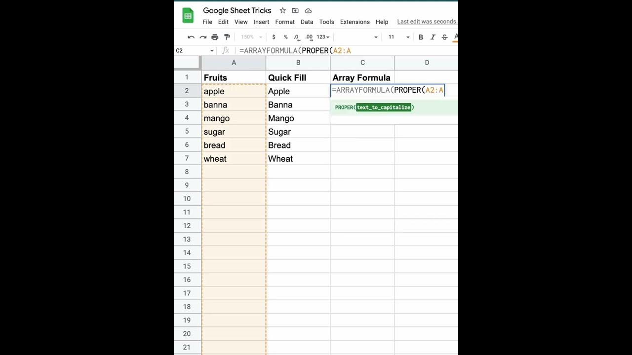 ArrayFormula vs QuickFill - Google Sheets - YouTube